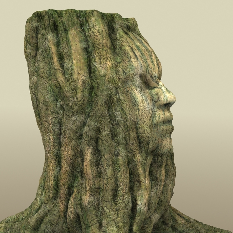 3d human face relief tree stump model