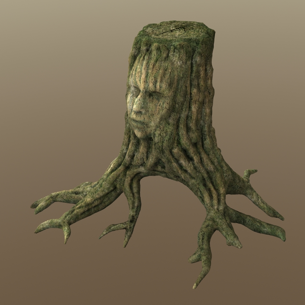 3d human face relief tree stump model
