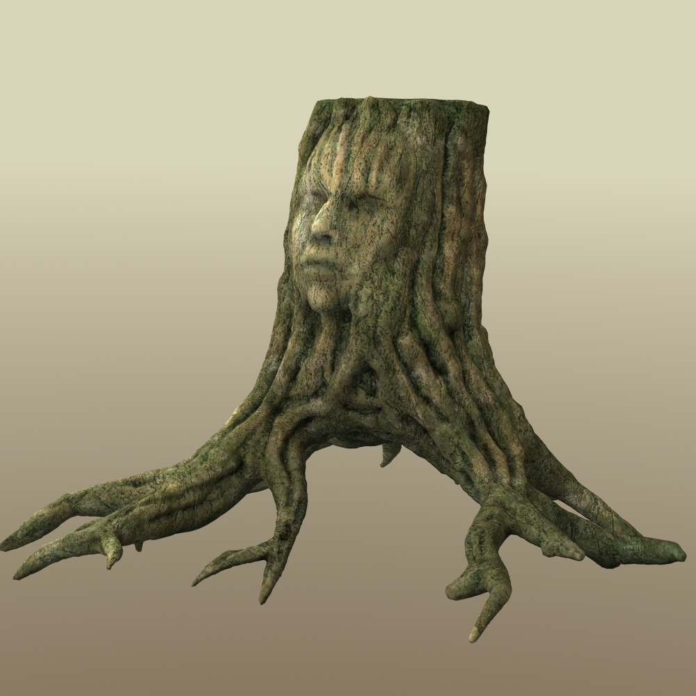 3d human face relief tree stump model