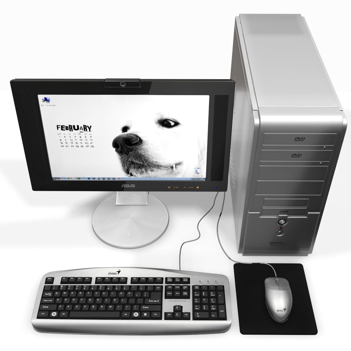 3d model computer silver monitor