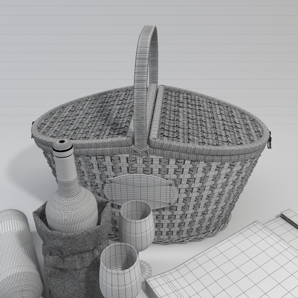 3d realistic picnic basket model