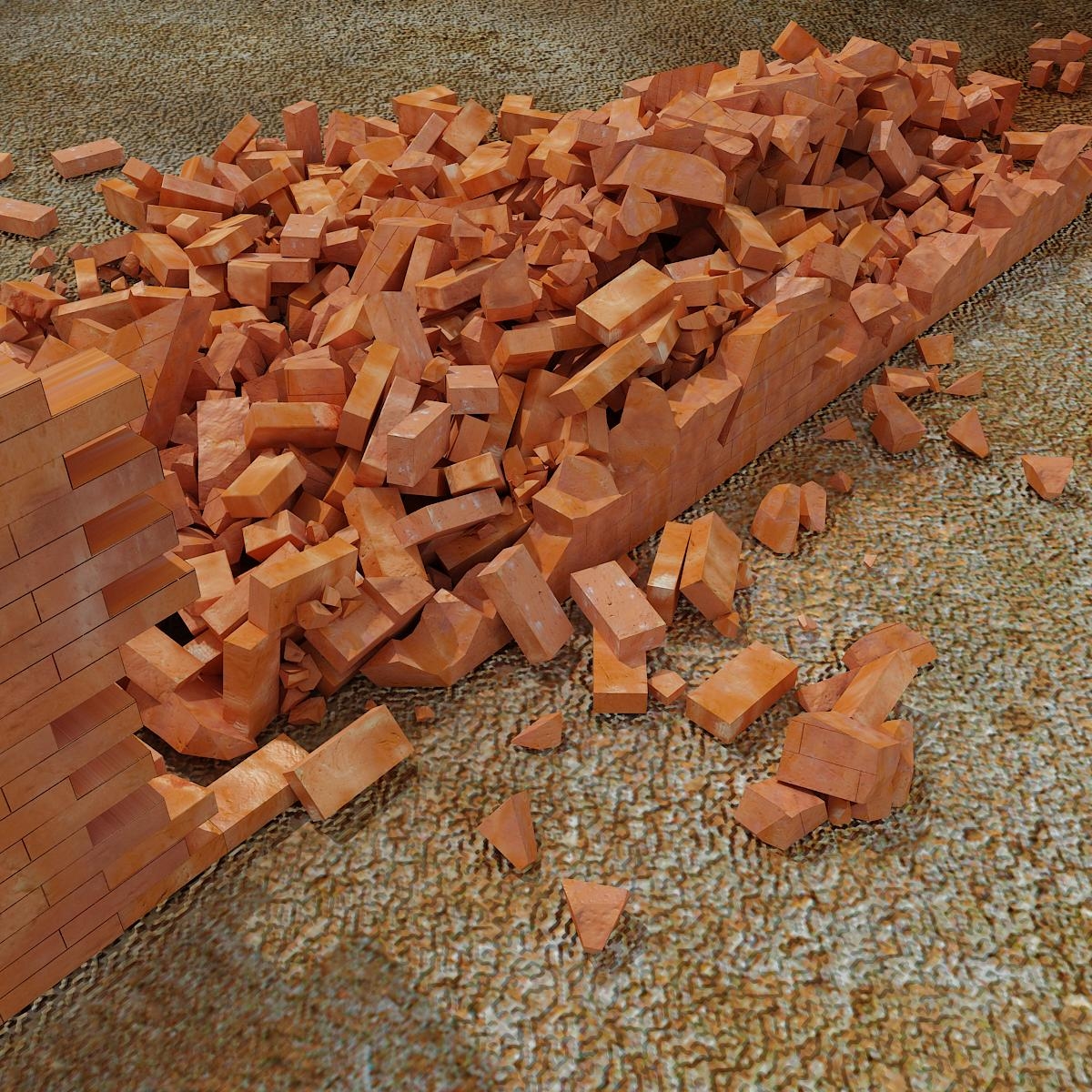 3d model brick explode 1 wall