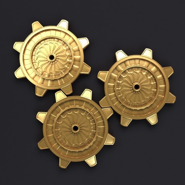 3d golden cog wheel model