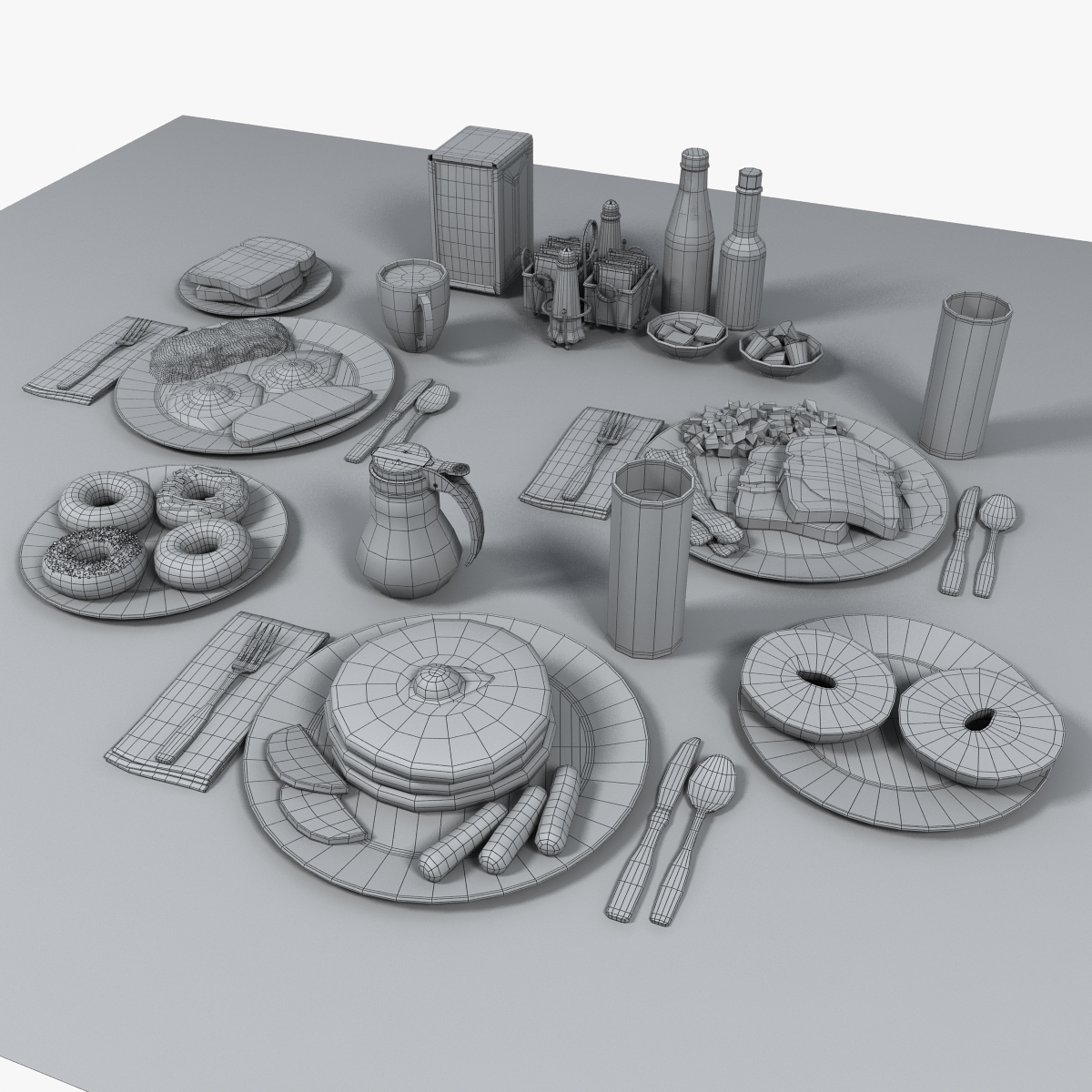 3d breakfast food table setting