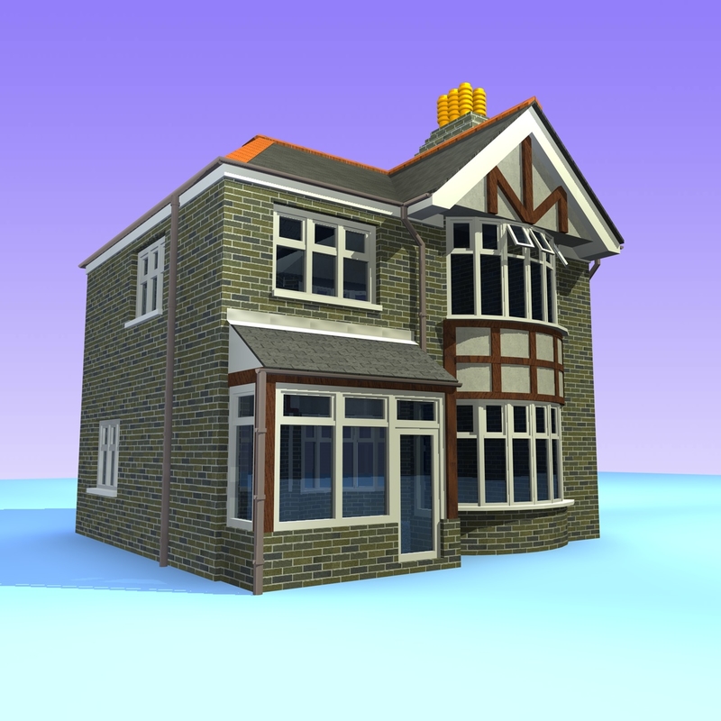 3d model 2 british detached houses