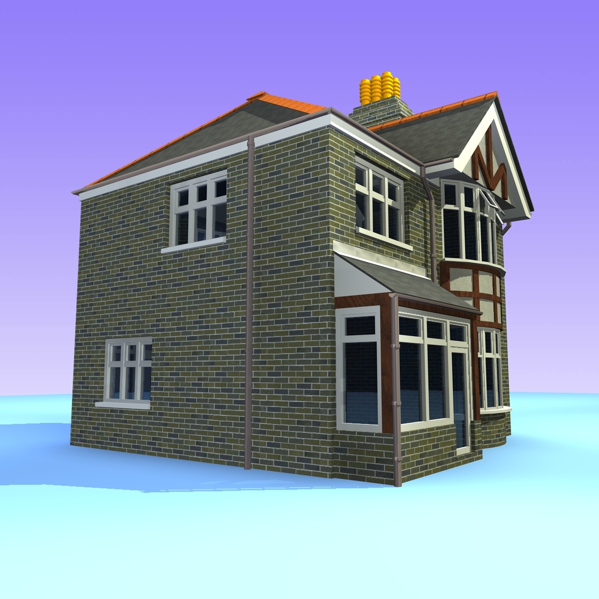 3d model 2 british detached houses