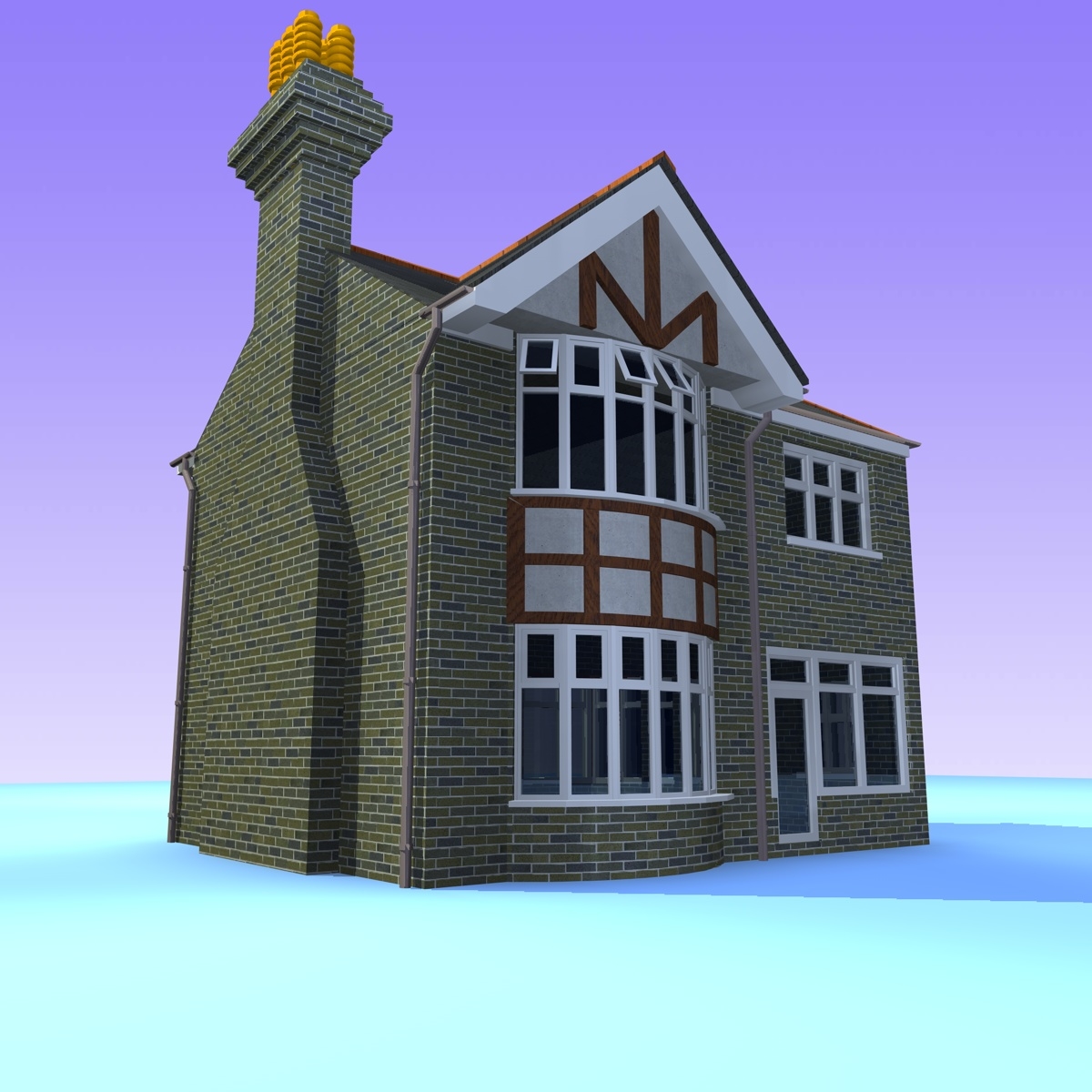 3d model 2 british detached houses