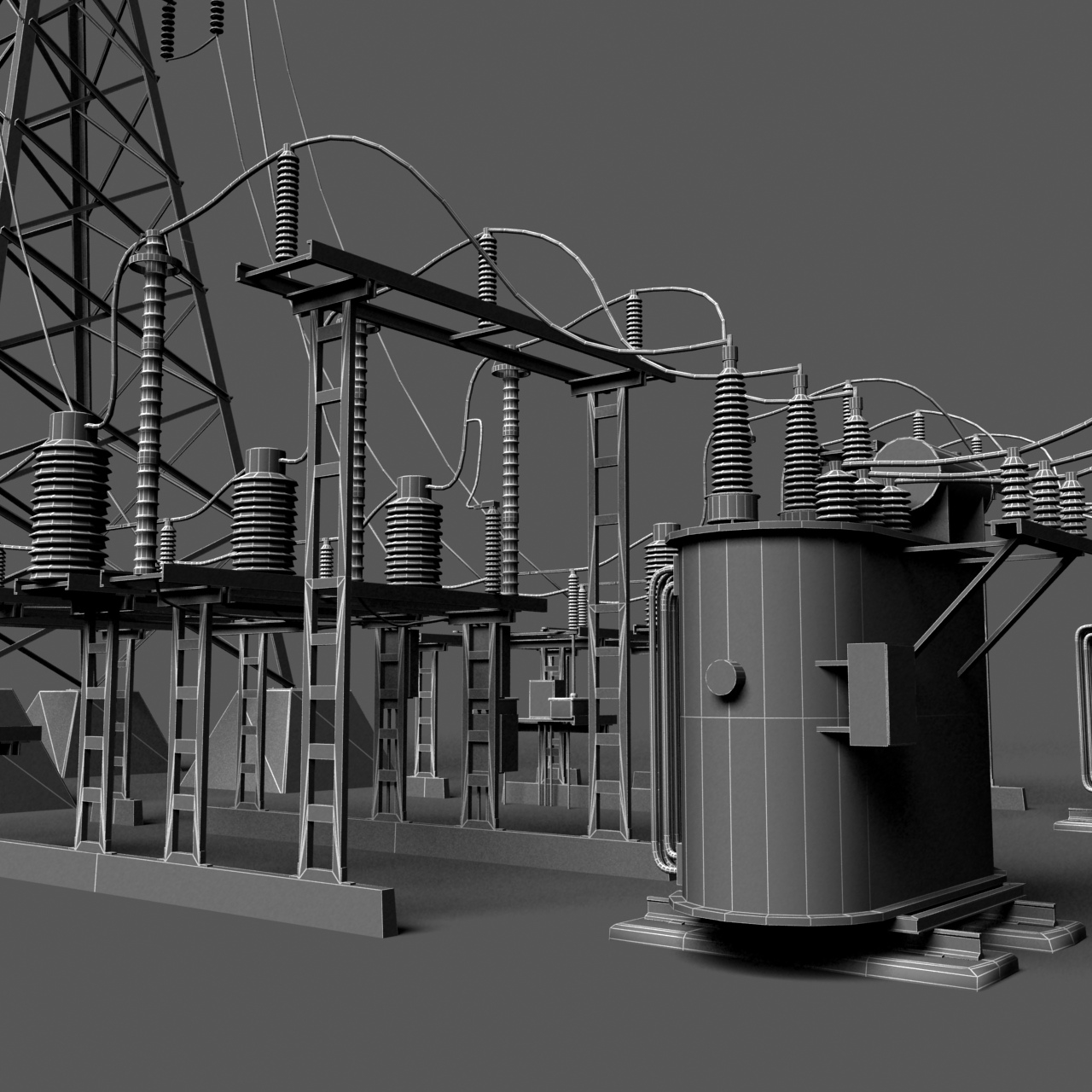 3d model of substation transformators