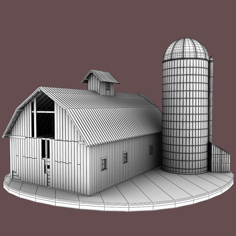 3d farm red barn silo