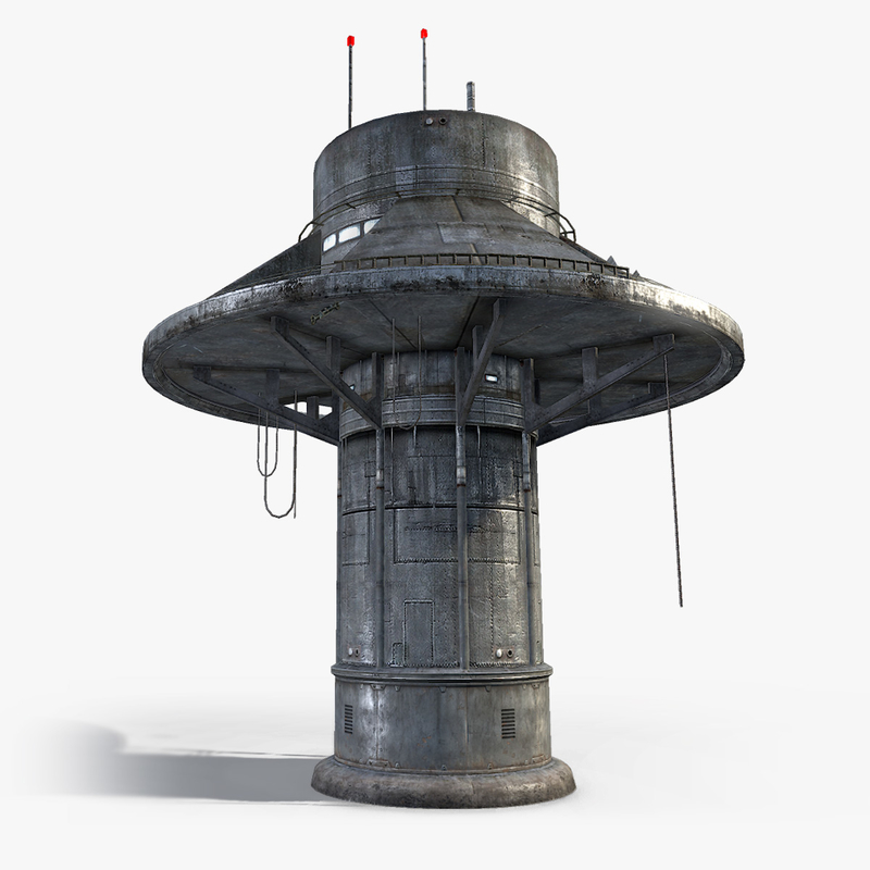 low-poly sci-fi tower 3d model
