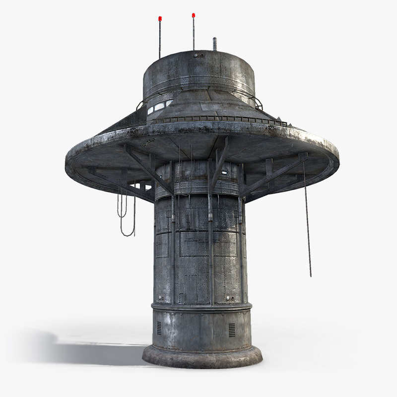 low-poly sci-fi tower 3d model