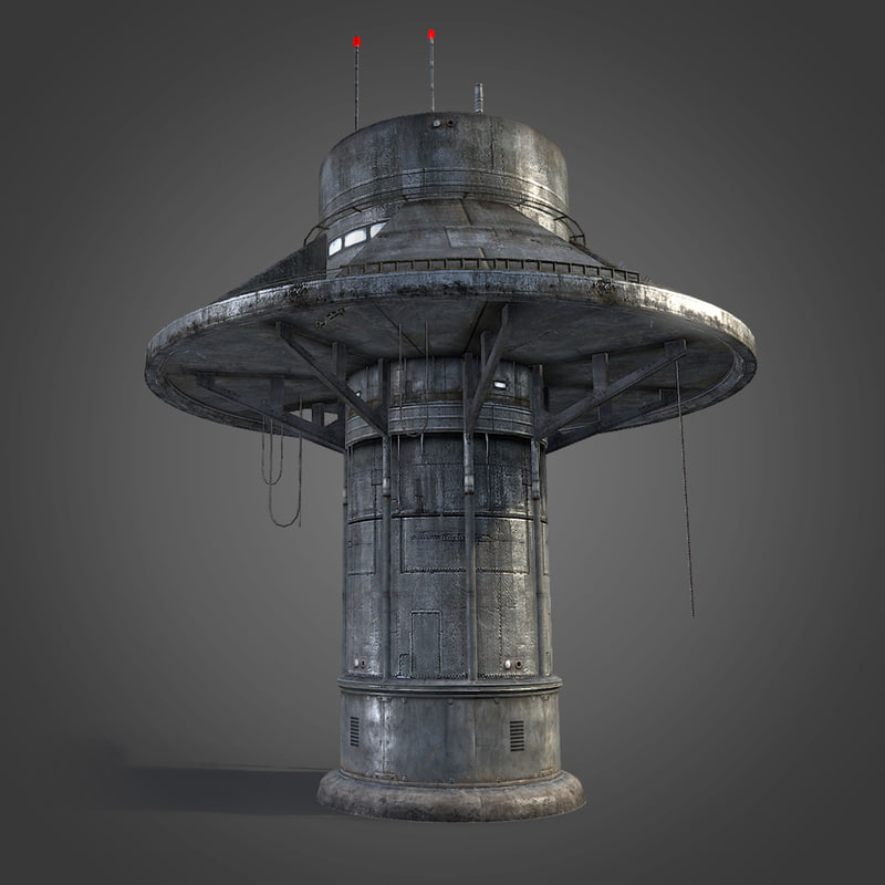 low-poly sci-fi tower 3d model