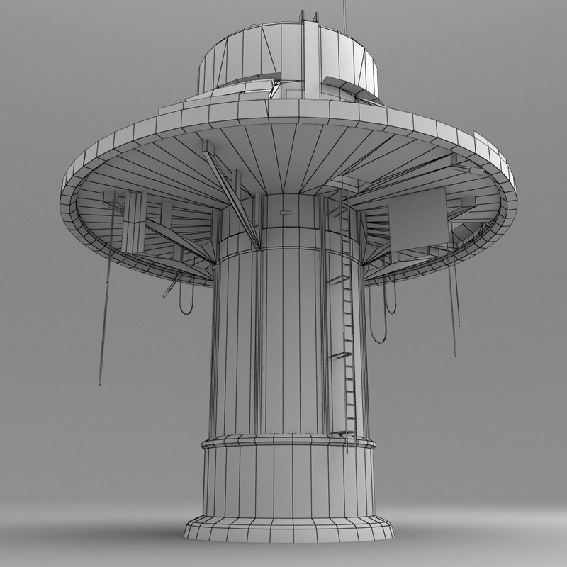 low-poly sci-fi tower 3d model