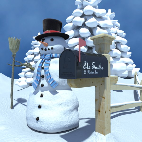 3ds scene winter snowman mailbox
