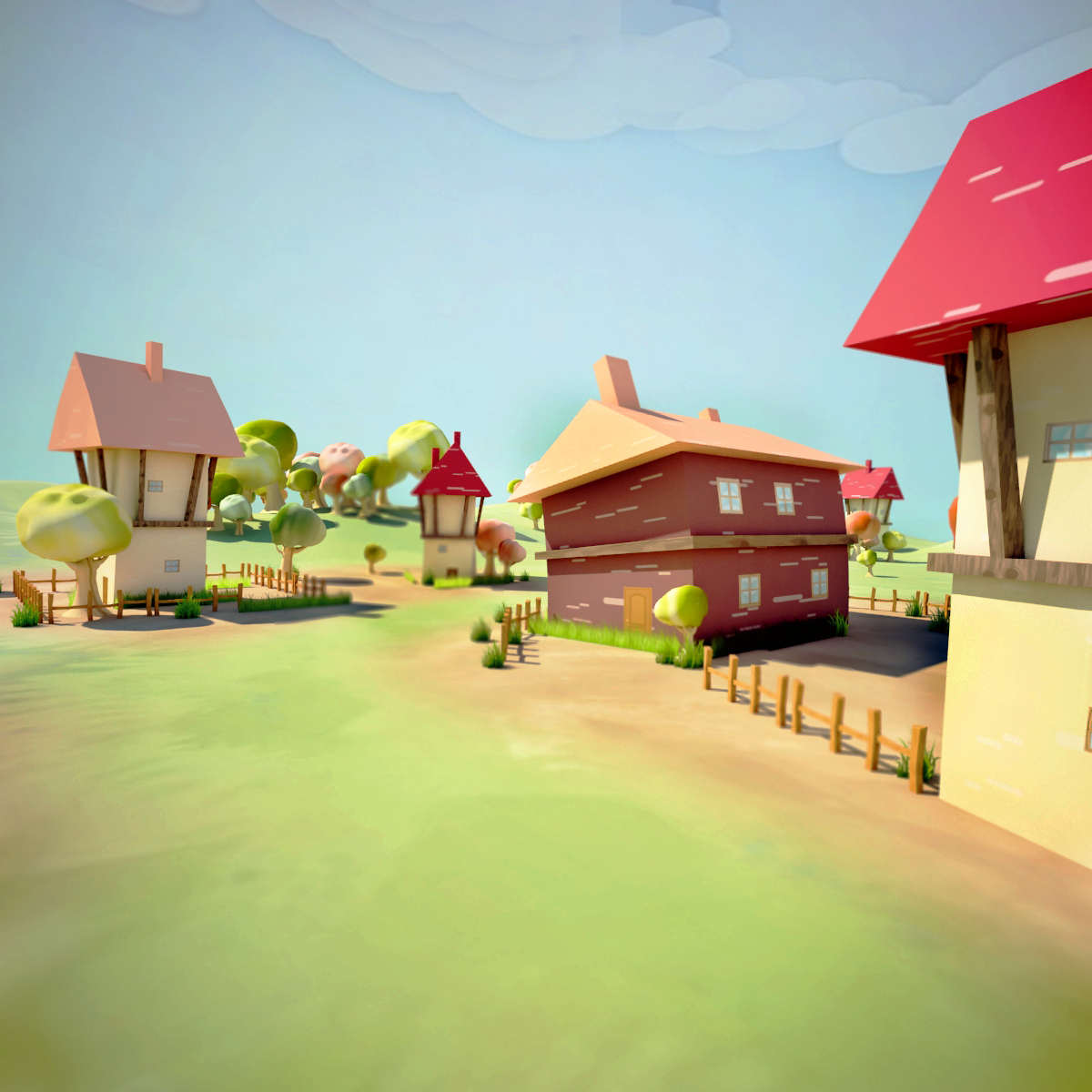 3d model cartoon village landscape