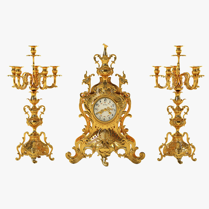 3d model antique clock set