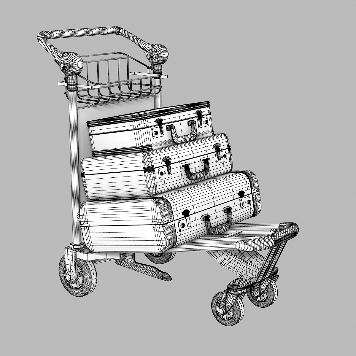 3d model loaded baggage cart