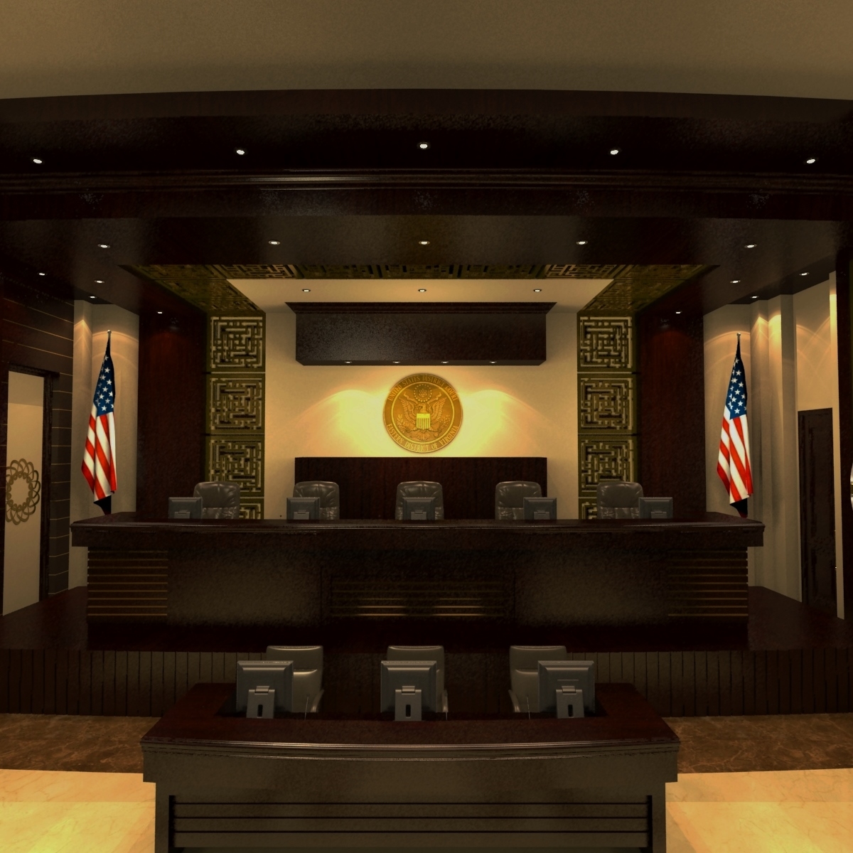 3d courtroom scene interior