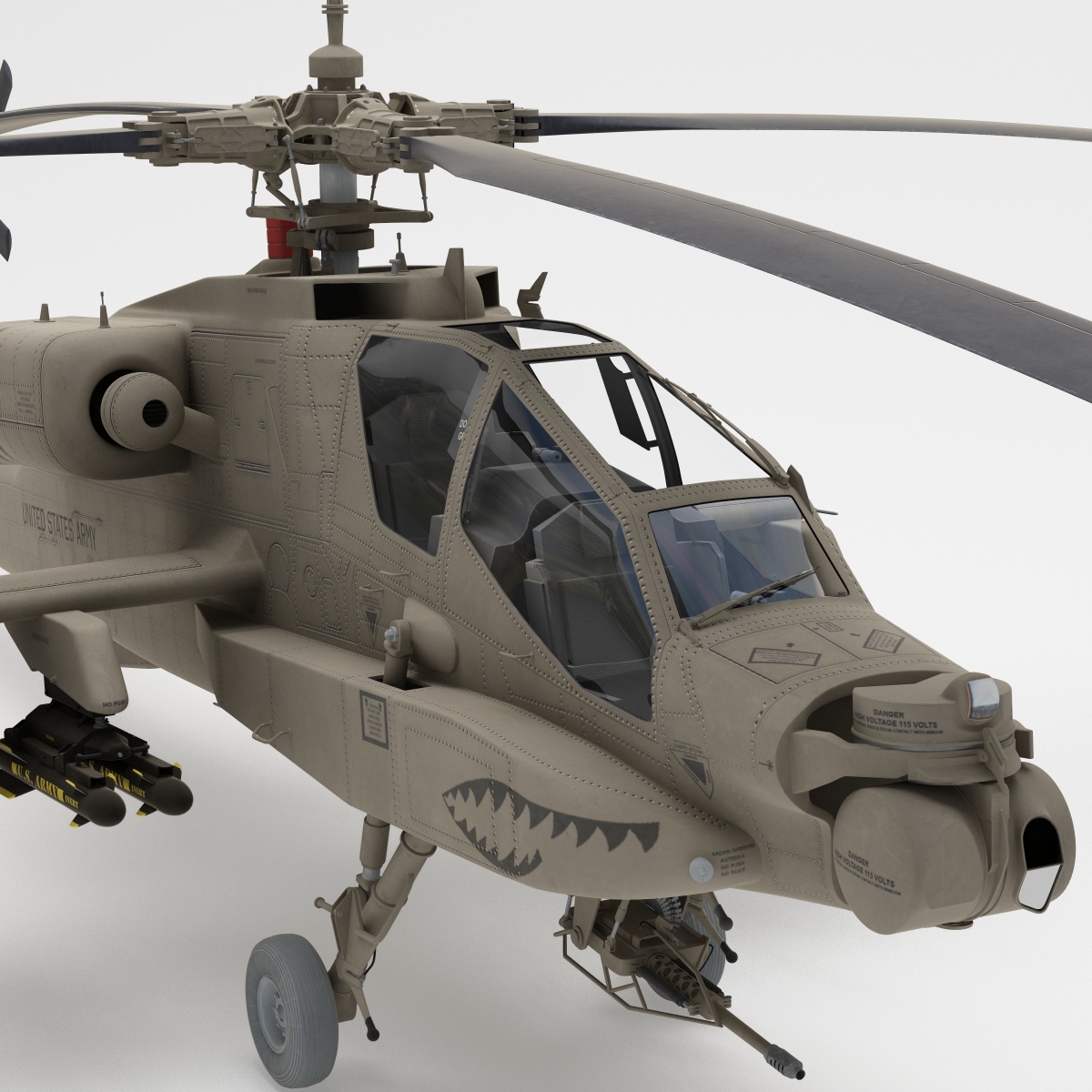 max ah-64 apache rigged helicopter