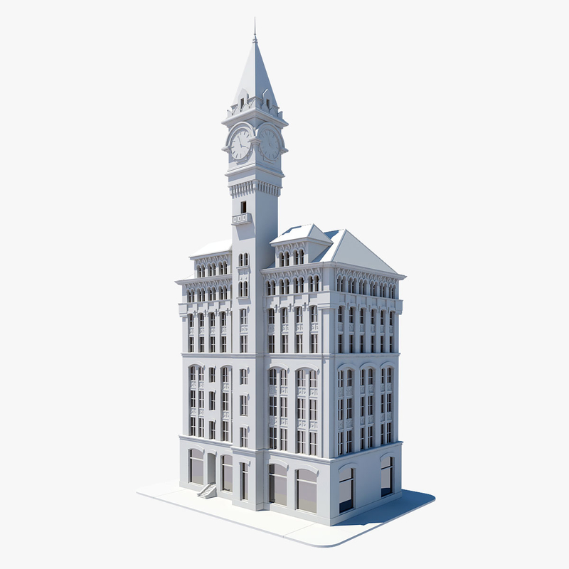 3d city building clock tower model