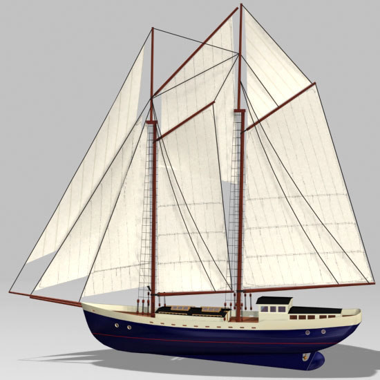 schooner clipper 3d model