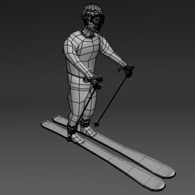 3d model skier polygonal