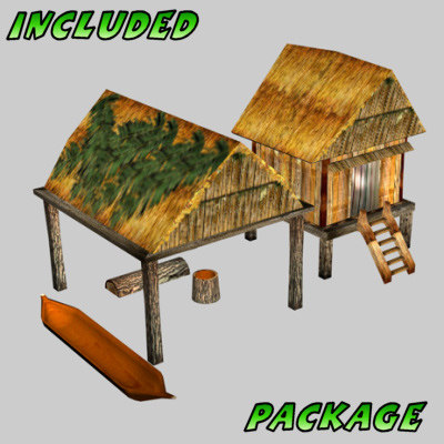 small hut jungle package 3d 3ds