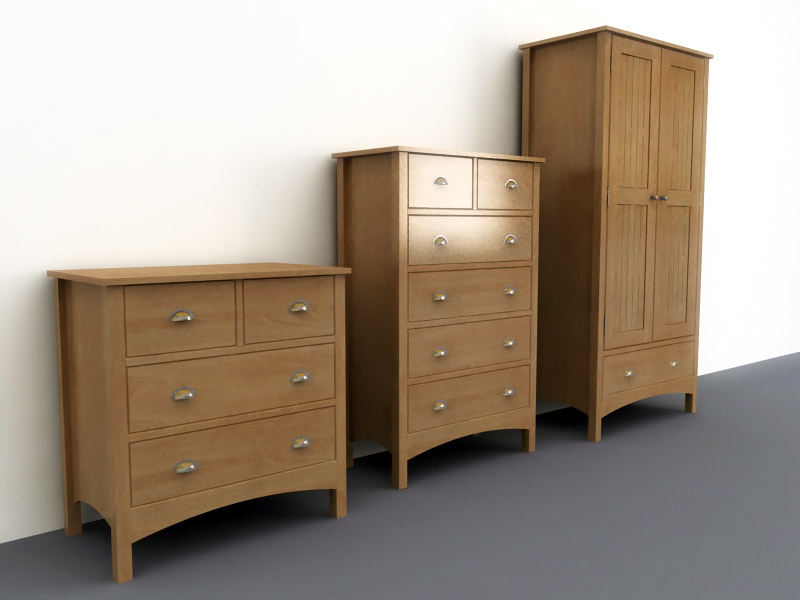 3d model set beech drawers wardrobe