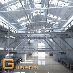 3d model large architectural warehouse interior