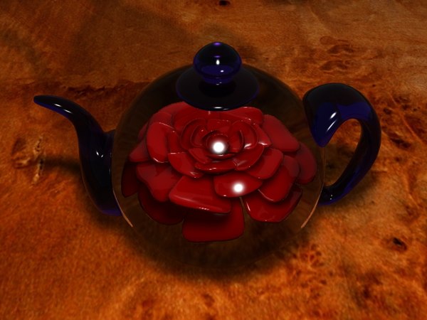 realistic glass teapot rose flower 3d model