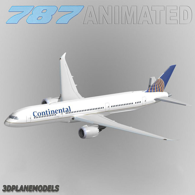 3d b787-9 continental airlines 787-9 model
