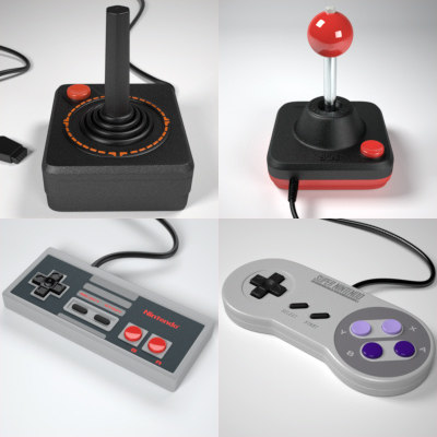 retro controllers pack 3d model