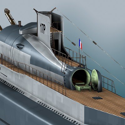 3d french submarine surcouf ww2