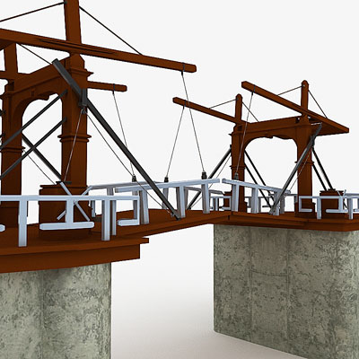 old wooden drawbridge bridge 3d model
