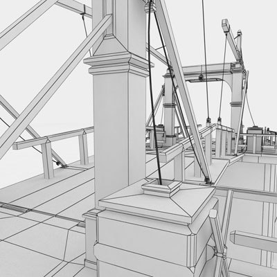 old wooden drawbridge bridge 3d model