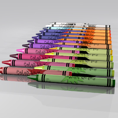 3d 24 crayons colored model