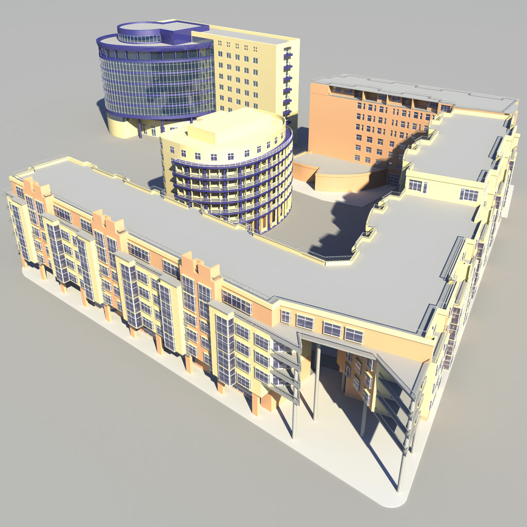 3d model modern multifunctional complex building