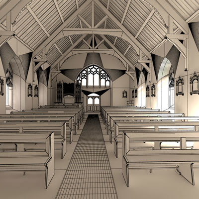 protestant church interior 3d obj