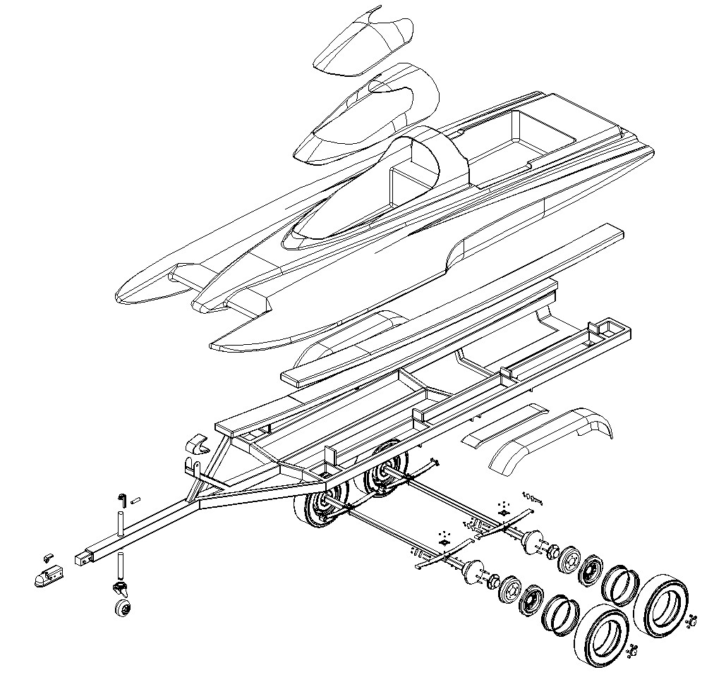3d drag boat trailer