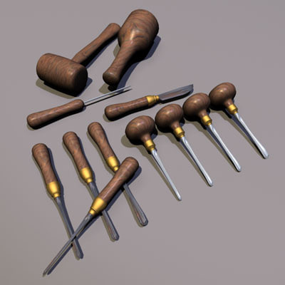 wood carving chisels 01 3d model