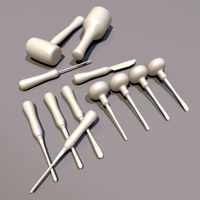 wood carving chisels 01 3d model