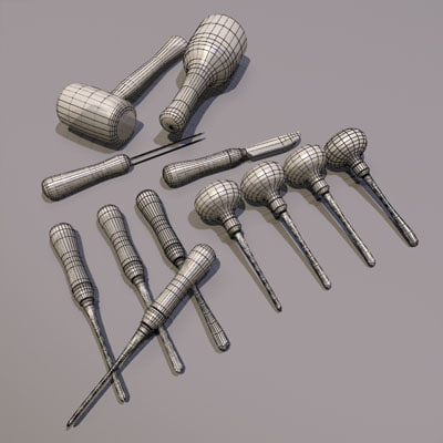 wood carving chisels 01 3d model