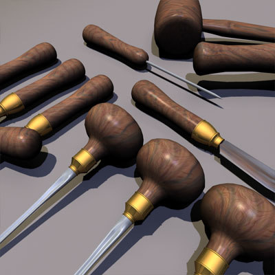 wood carving chisels 01 3d model