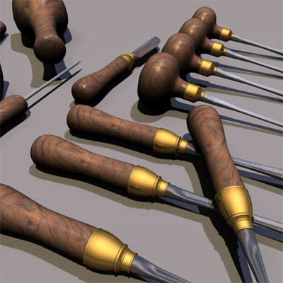 wood carving chisels 01 3d model