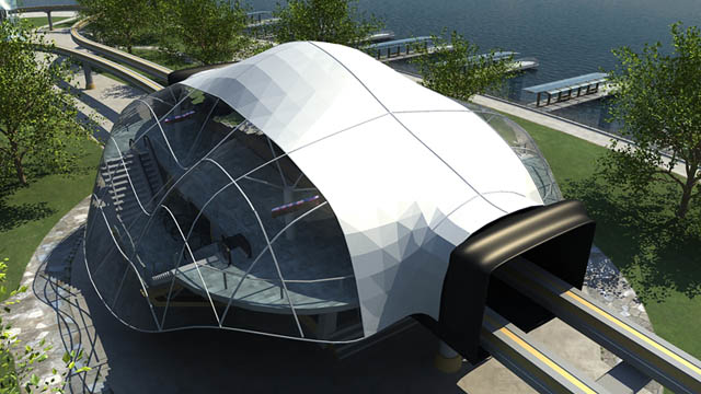 3d modern monorail station train