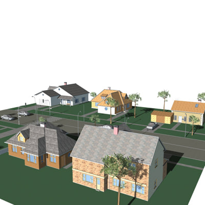 neighborhood 3 houses 3d 3ds