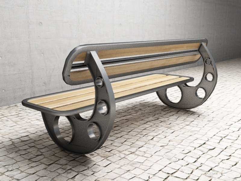 3d retro futuristic bench