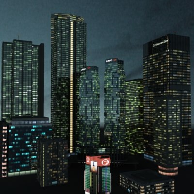 skyscraper building night city 3d model