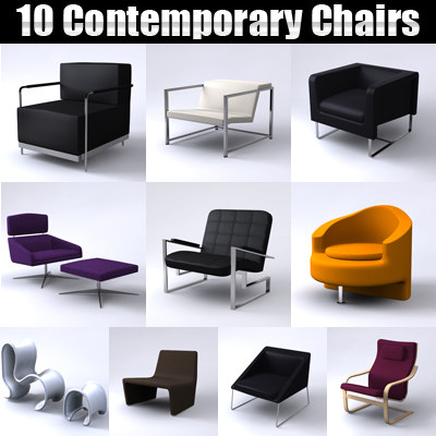 3d model 10 modern contemporary armchairs