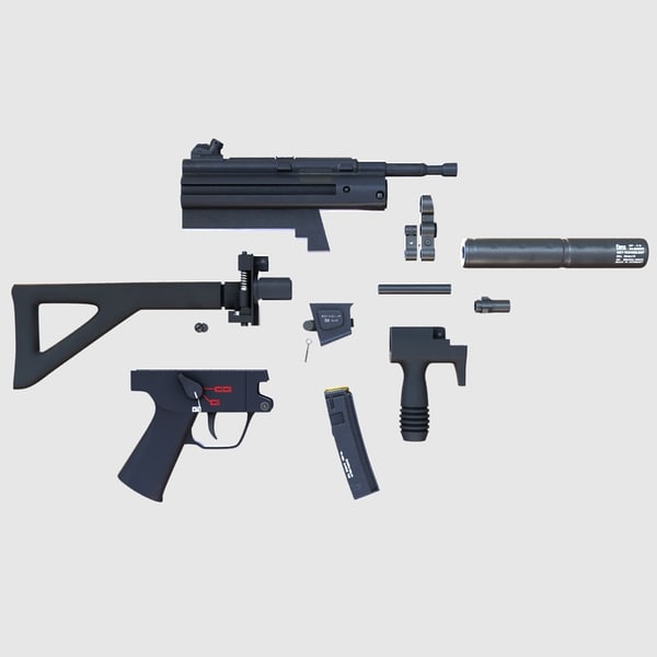 realistic submachine gun pdw c4d